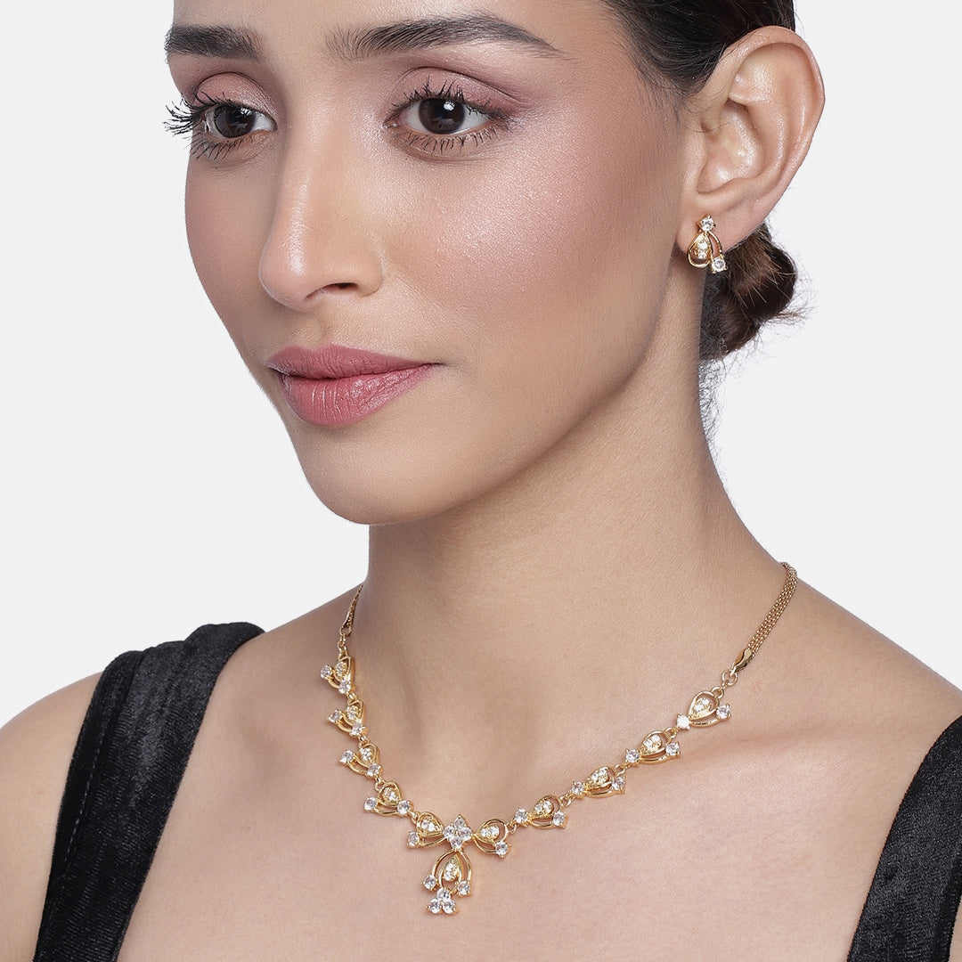 Buy Modern Gold Plated American Diamond Cz Bow Tie Continuity Necklace