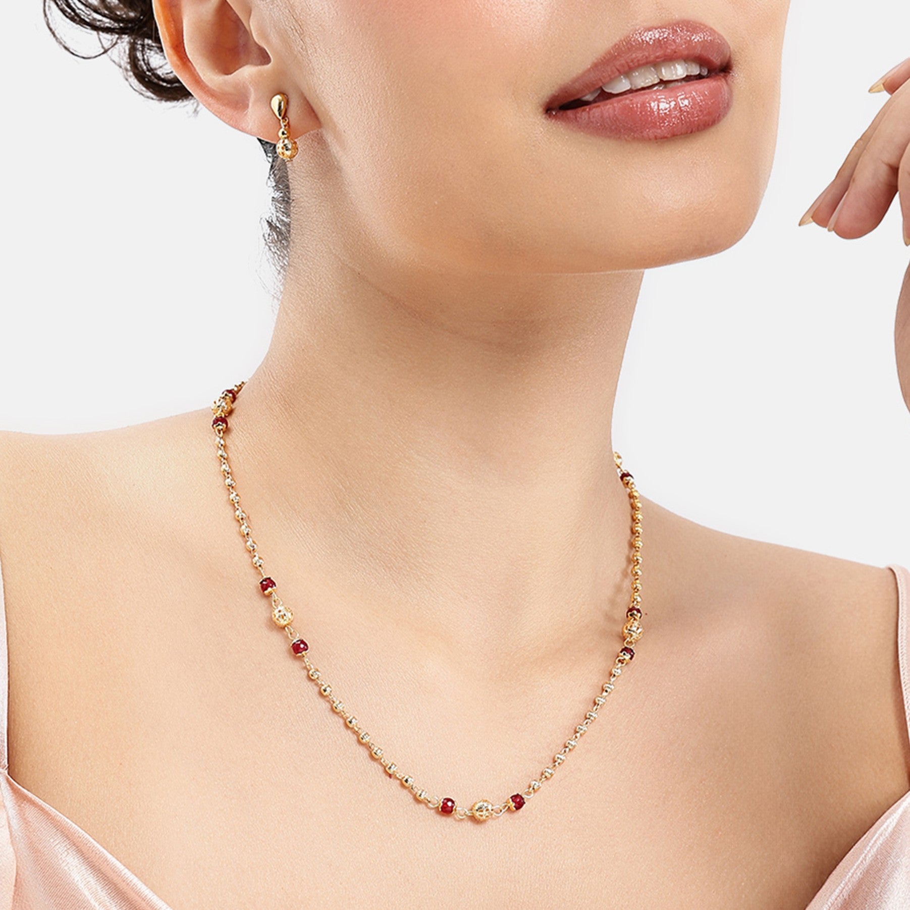 Ruby Beads Gold Finish Necklace Set – Estele