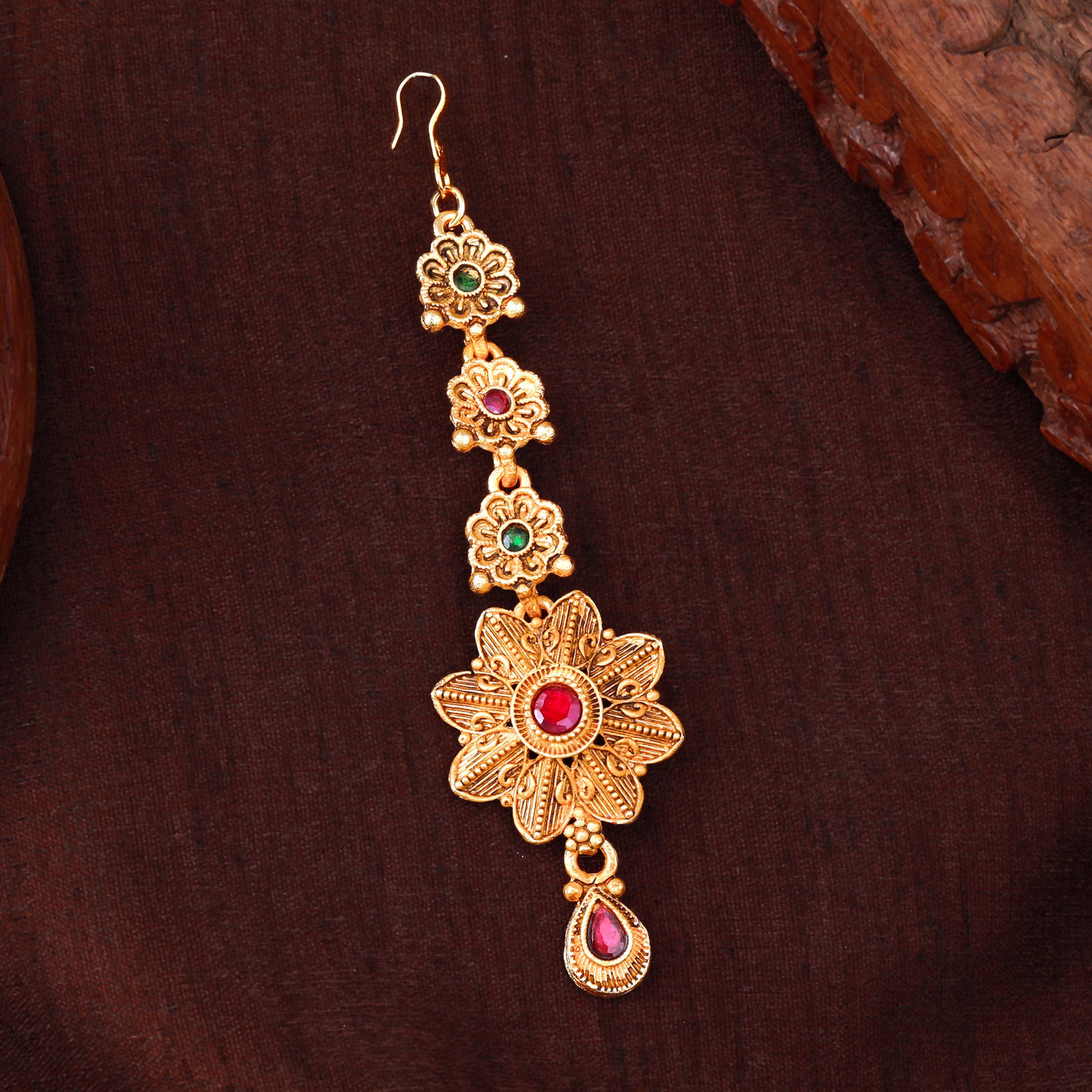Estele Gold Plated Gorgeous Floral Matt Finish Maang Tikka With Multi-