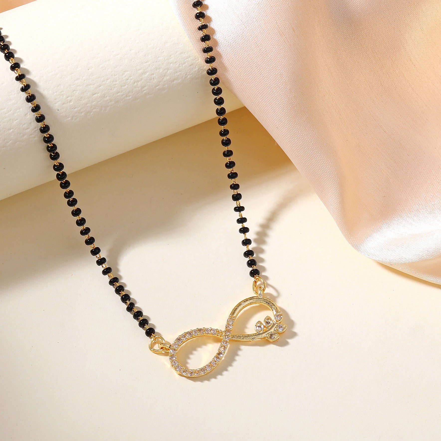 Minimalist Black Beads Mangalsutra – Infinity Pendant Necklace-OSAKMS0 ...