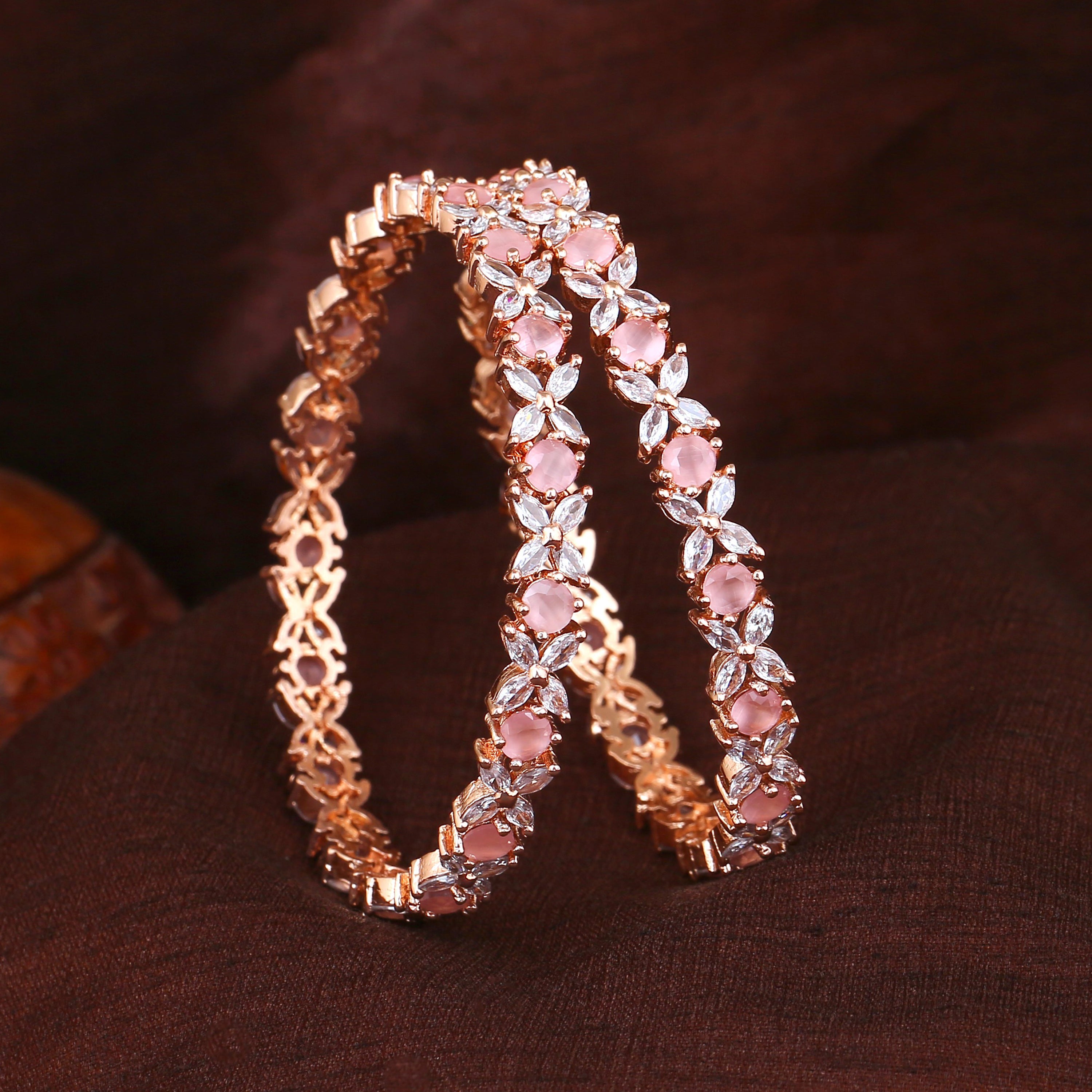Buy Estele Rose Gold Plated CZ Flower Designer Bangles with Mint Pink ...