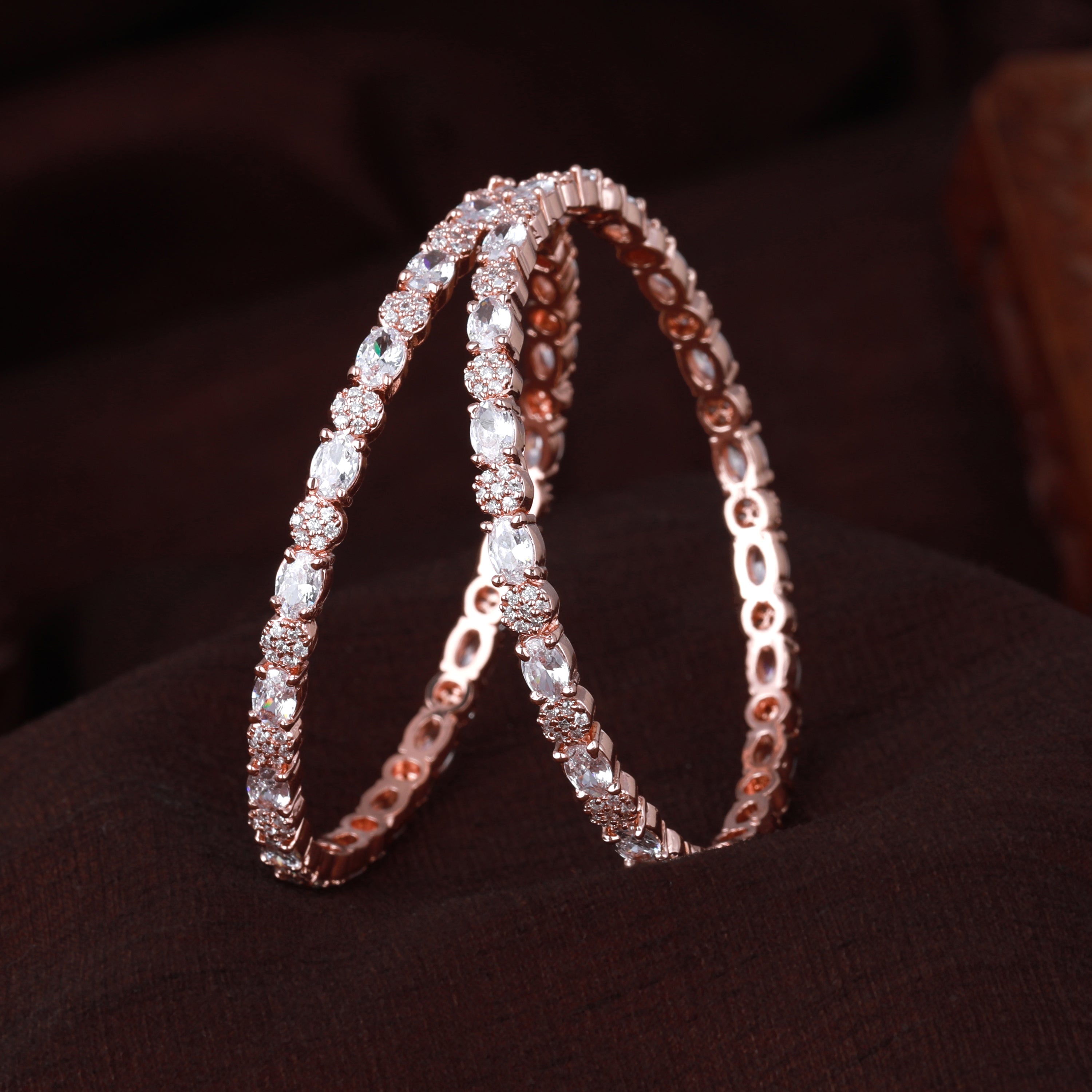 Estele Rosegold Plated Eye-Catching White American Diamond Bangles|Ava