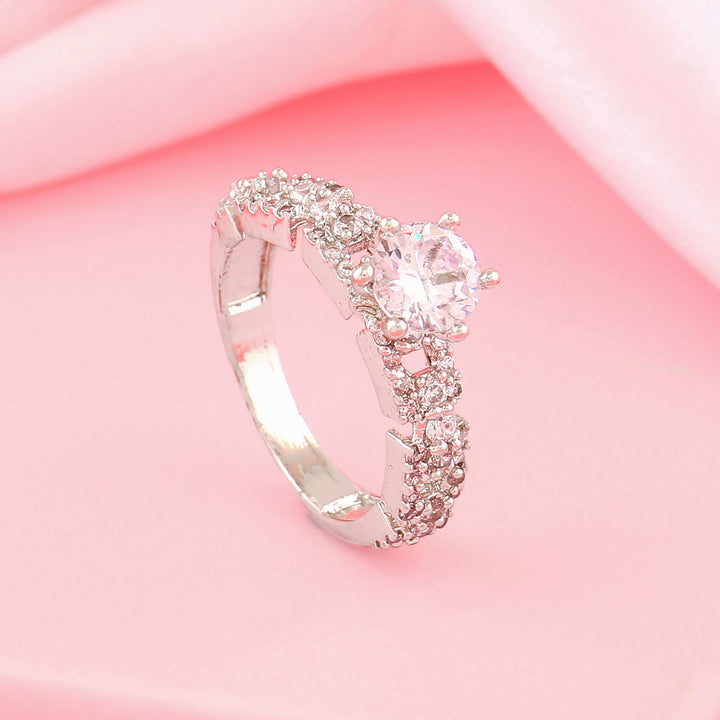 Rhodium Plated CZ Sparkling Finger Ring for Women – Estele