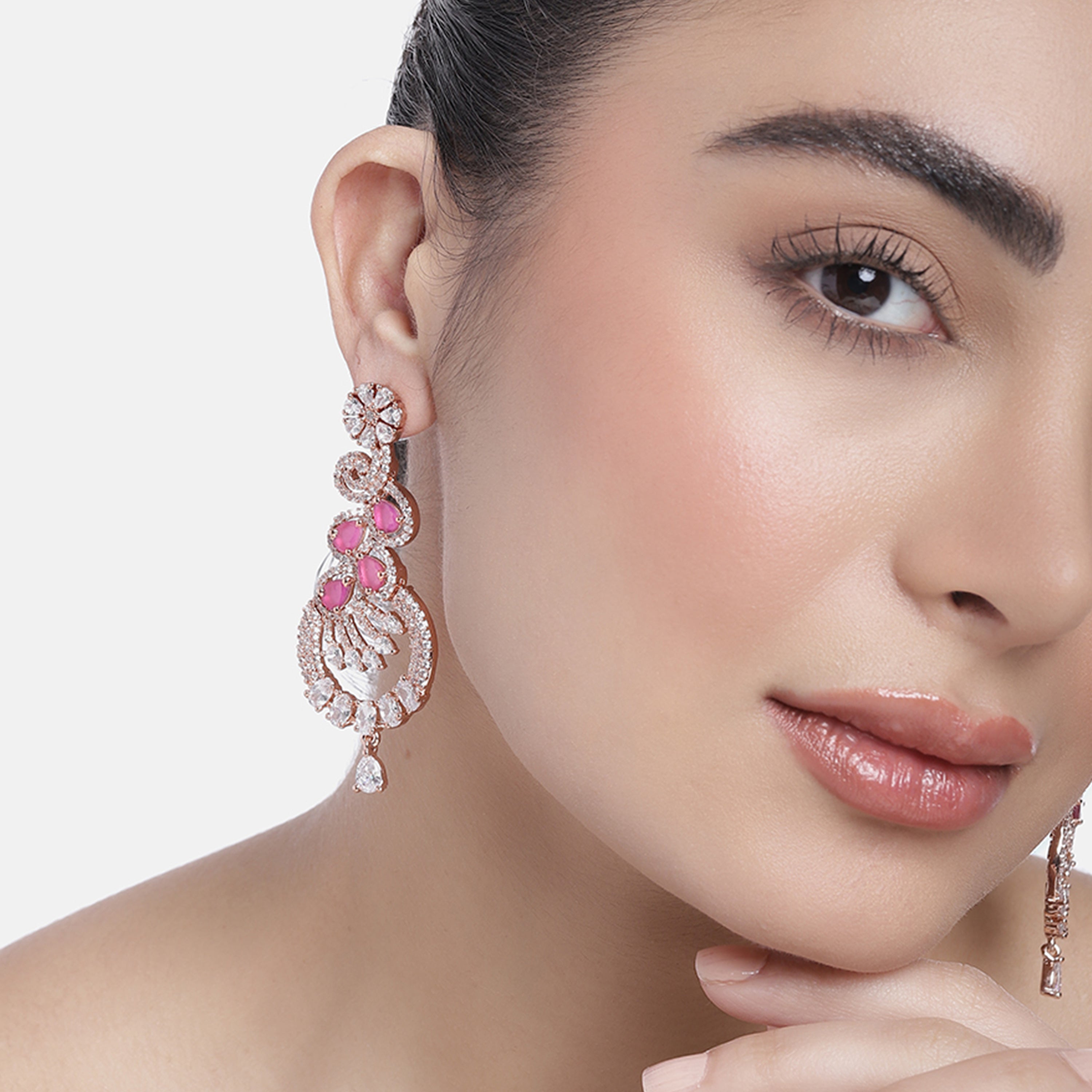 Buy Estele Rose Gold Plated CZ Scintillating Earrings with Ruby ...