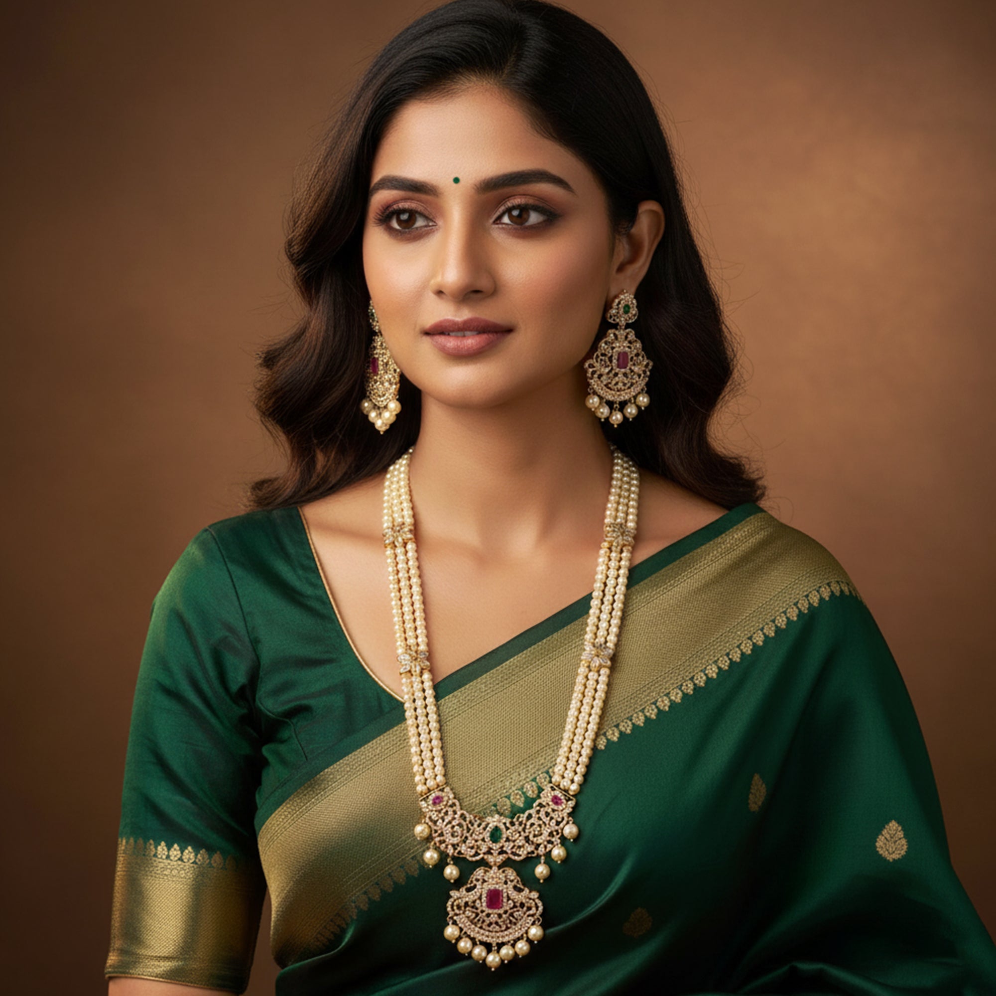 Gold Plated CZ Moti Haar Necklace Set with Pearls – Estele