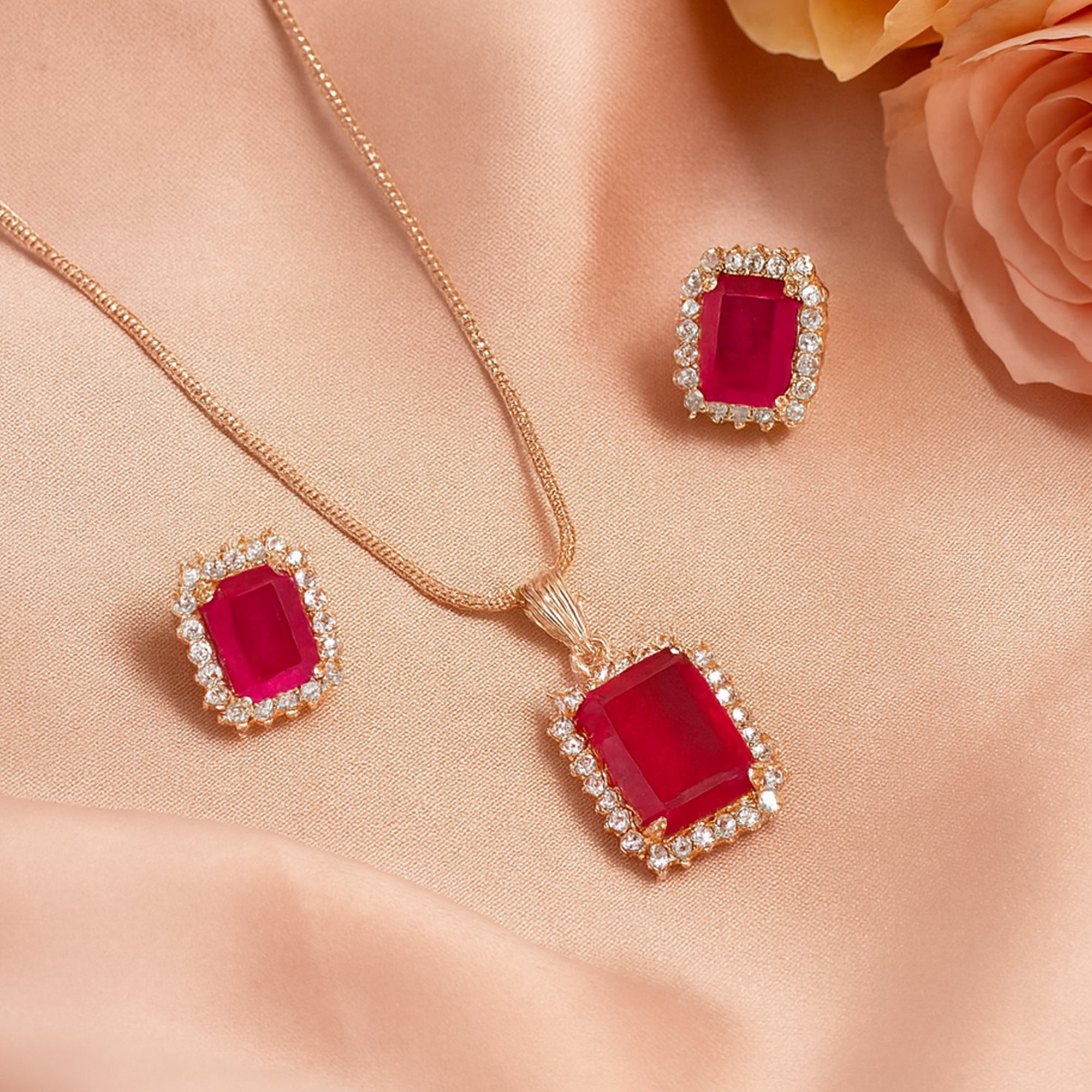 Buy Estele Rose Gold Plated CZ Attractive Square Designer Pendant Set ...