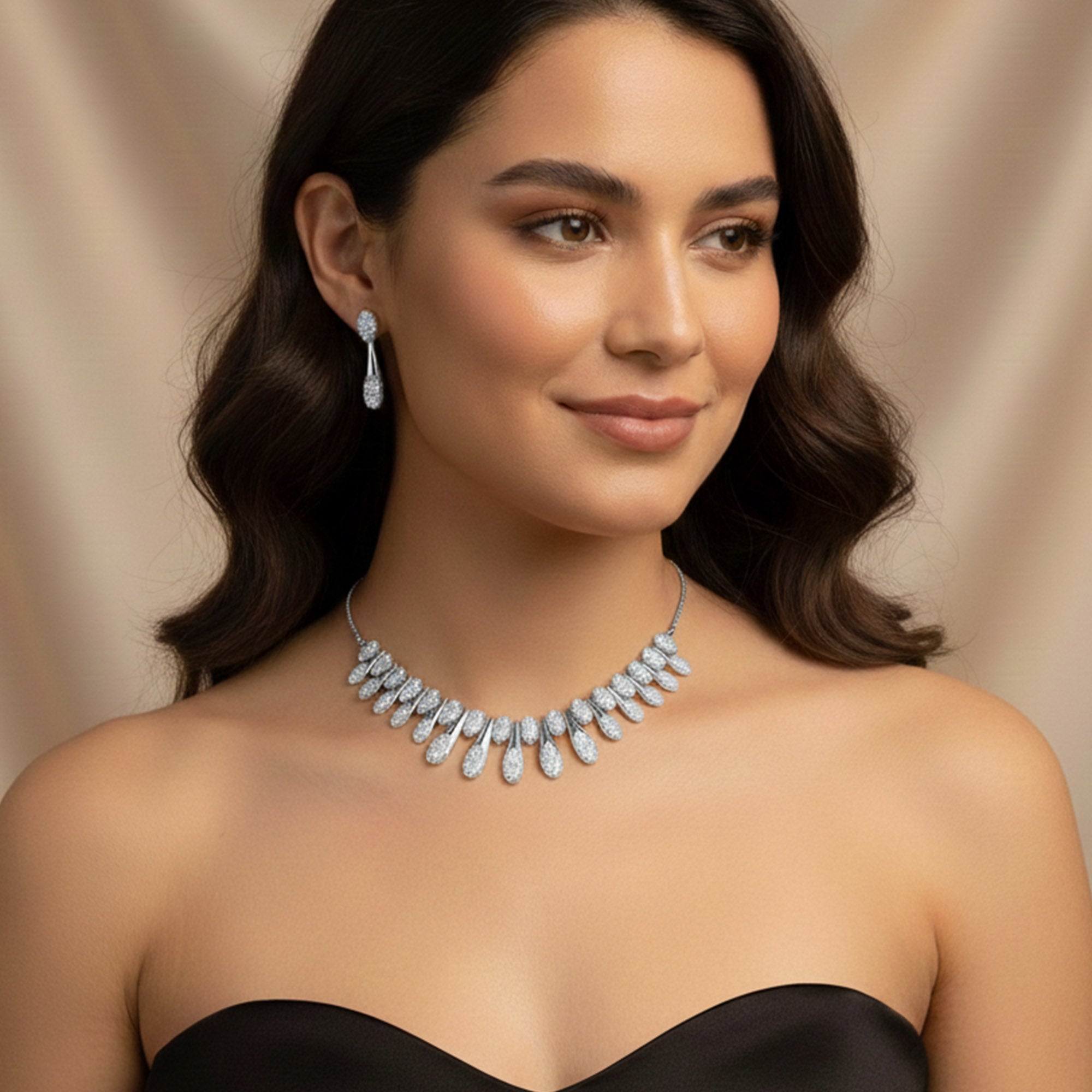 Rhodium Capsule CZ Necklace Set – Estele