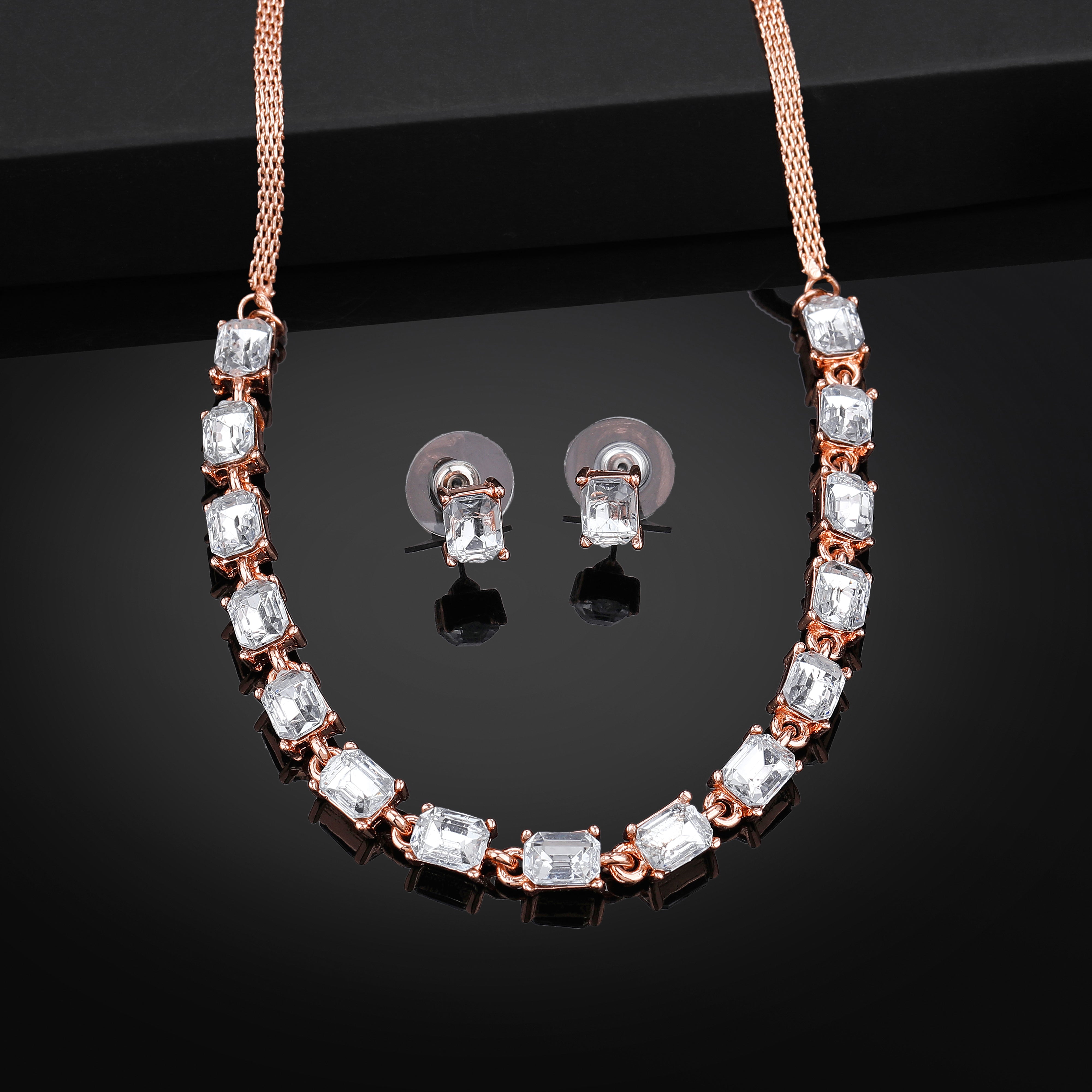Buy Estele Rose Gold Necklace Set with Crystals Online