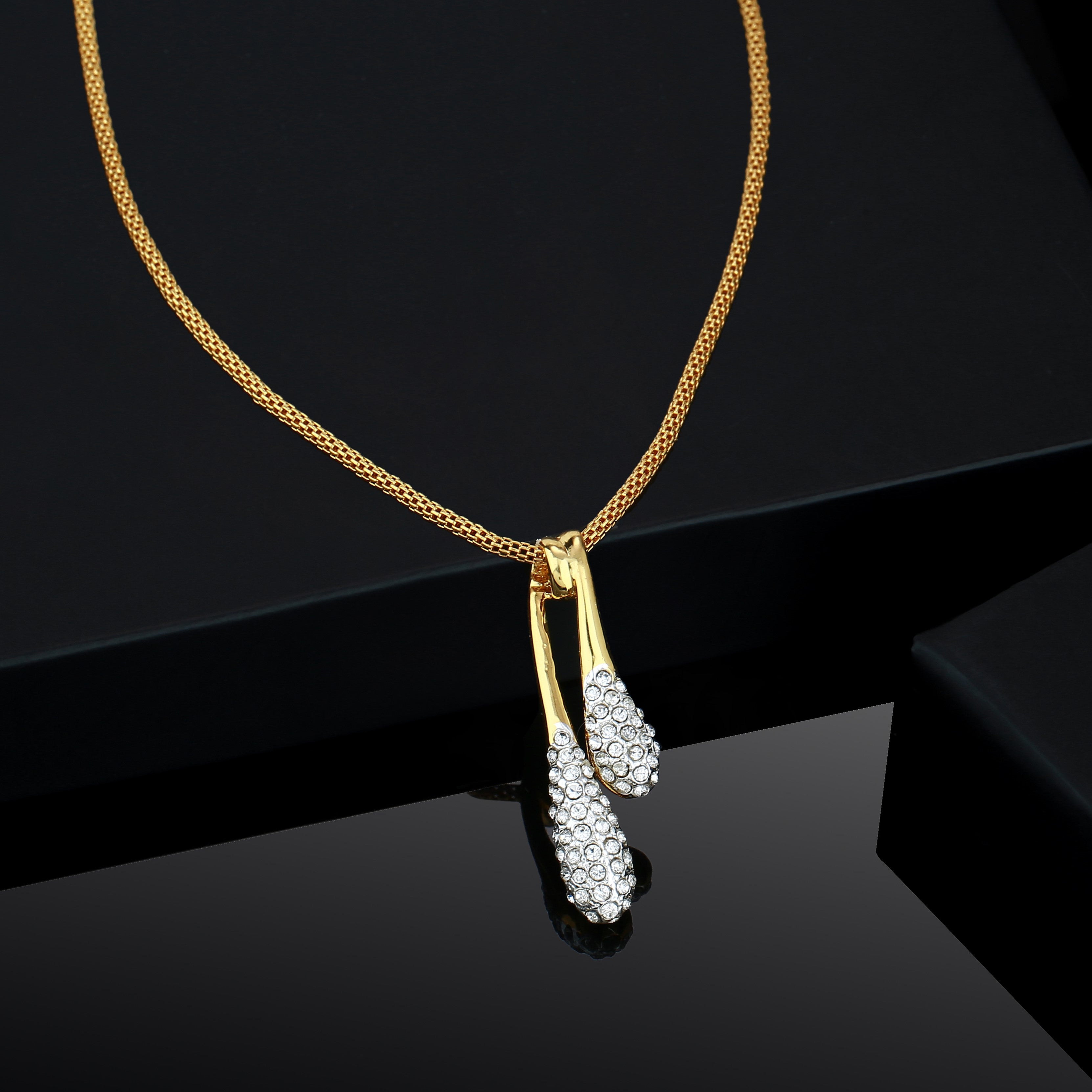 Diamante Twin Droplet Pendant with chain – Estele