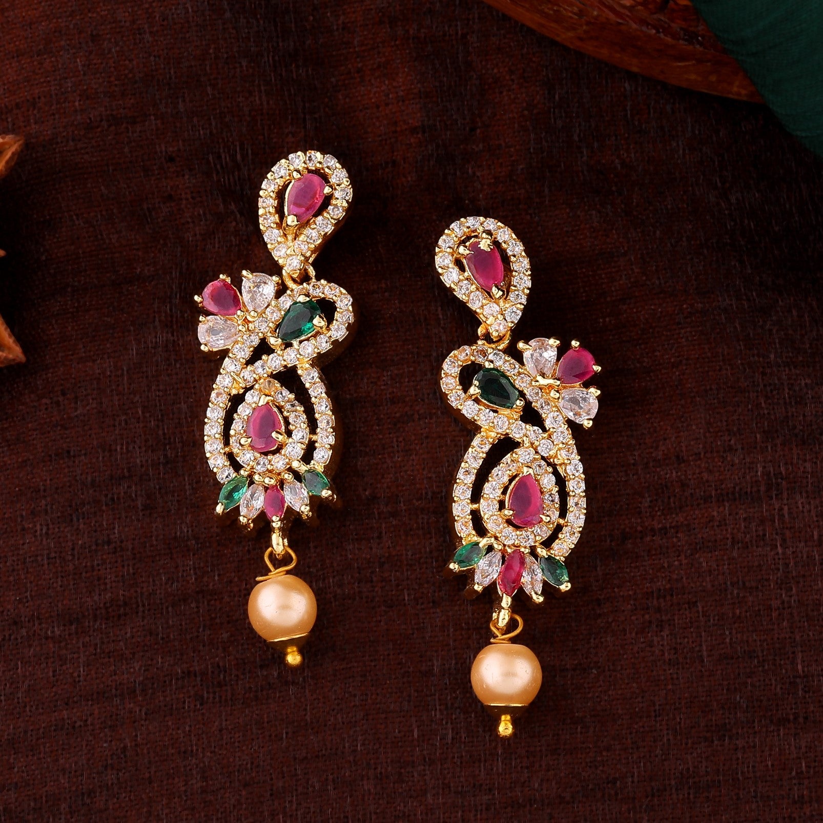 Gold Plated CZ Beautiful Designer Earrings with Pearls – Estele