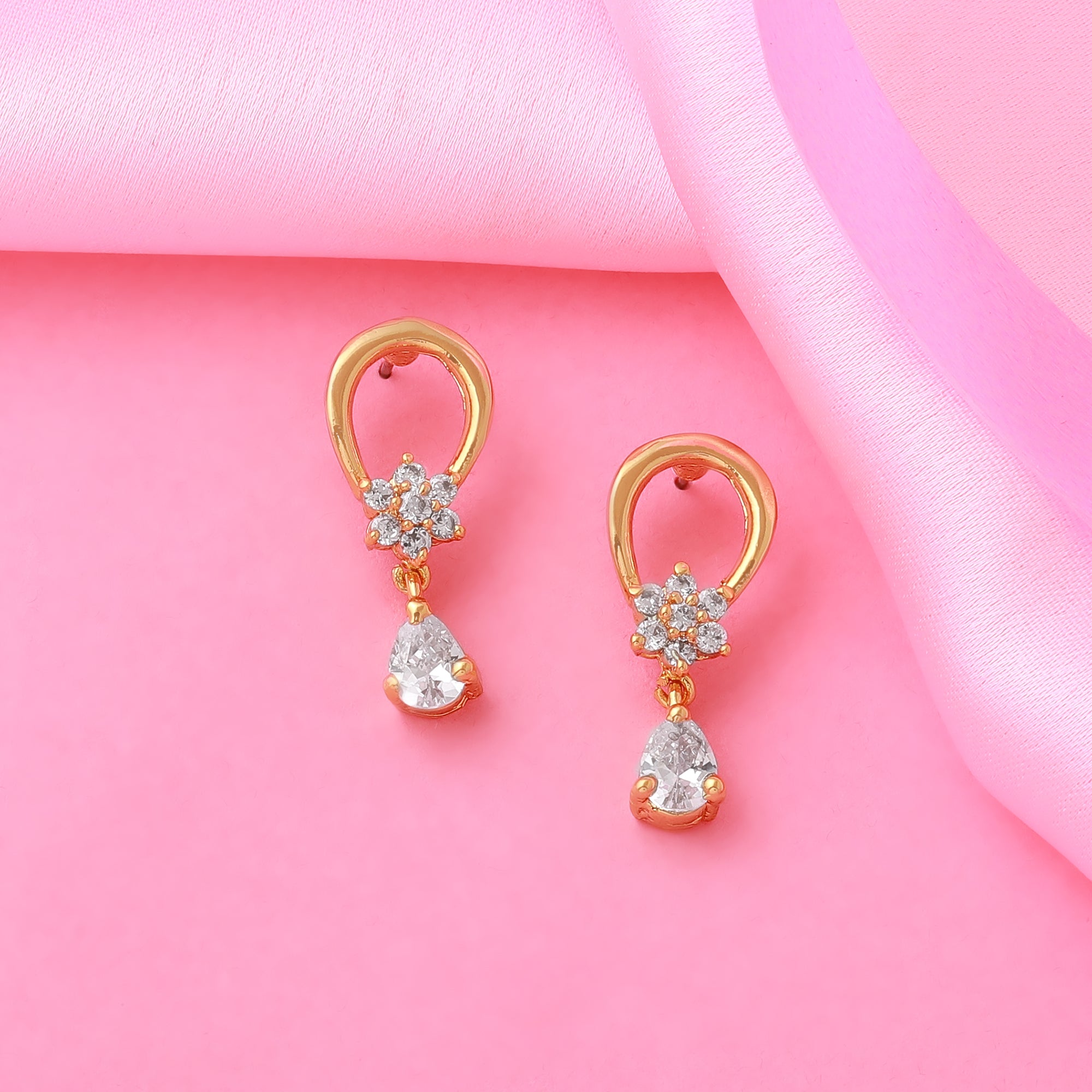 Gold Plated American Diamond Drop Loop Earrings – Estele