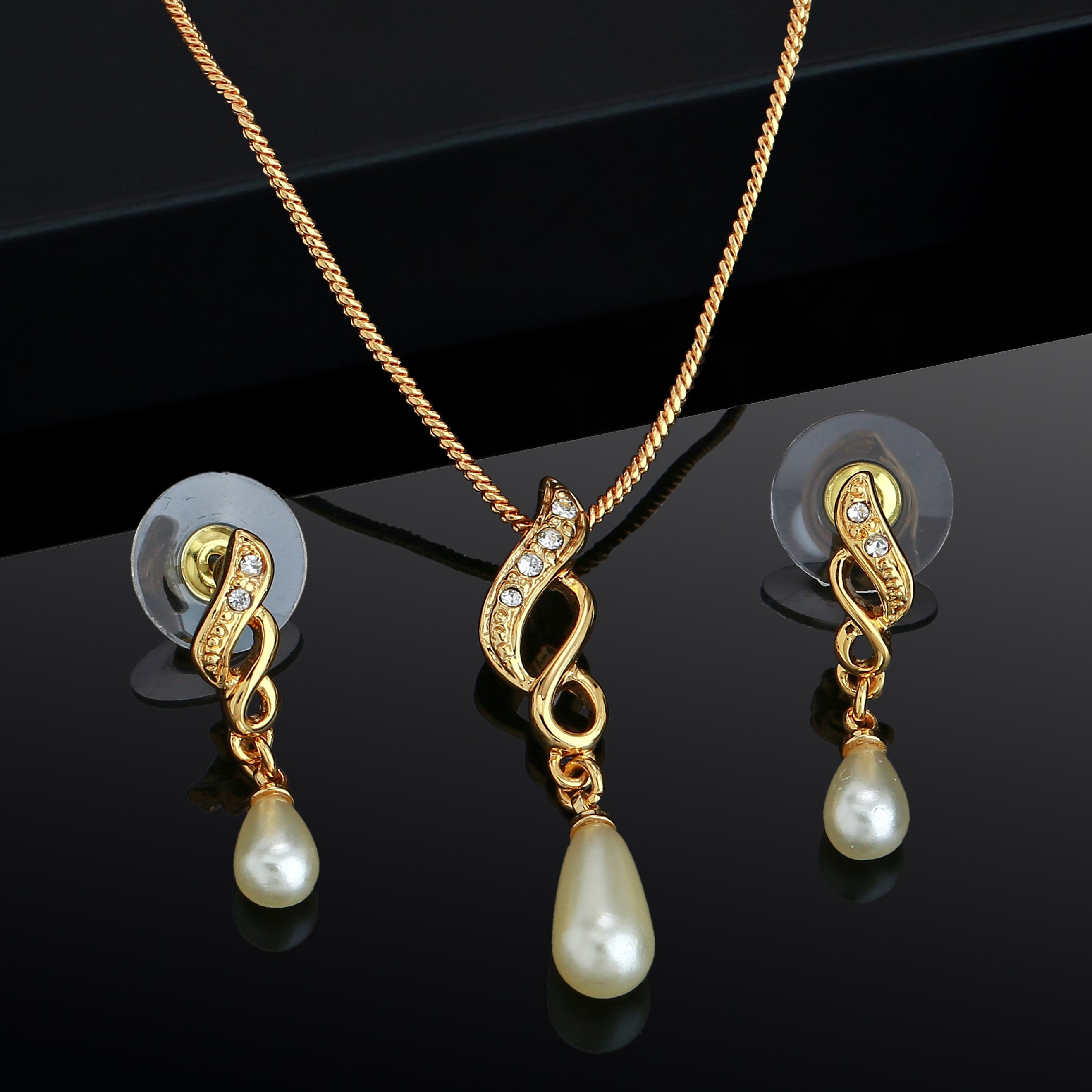 Trendy and Fancy Pendant Set with Austrian Crystals and Pearl Drop – Estele