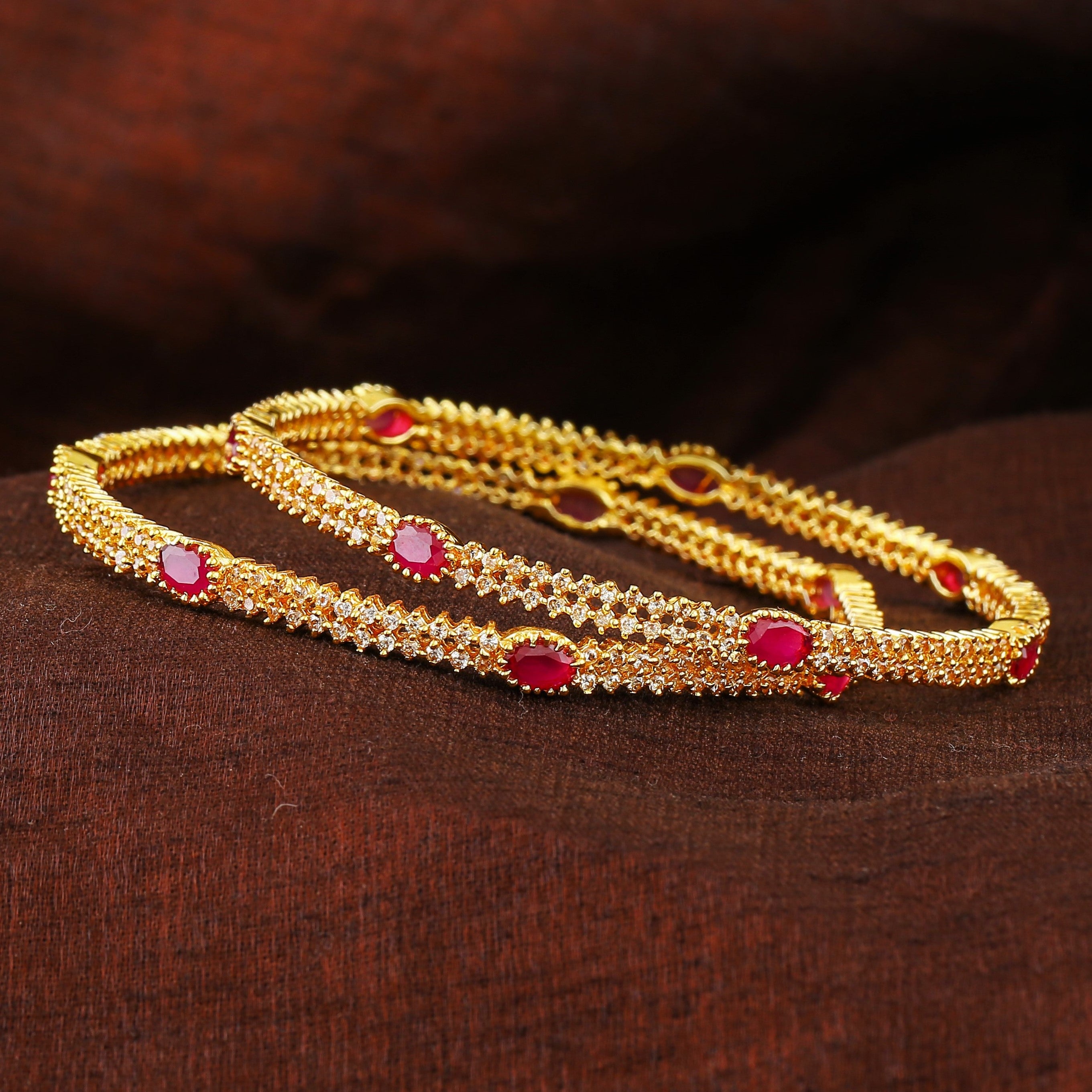 Buy Estele Gold Plated CZ Charming Bangles - Pink Crystals