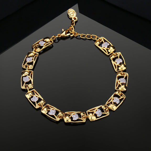 Gold Rhodium Plated Square Crystal Charm Bracelet Women – Estele