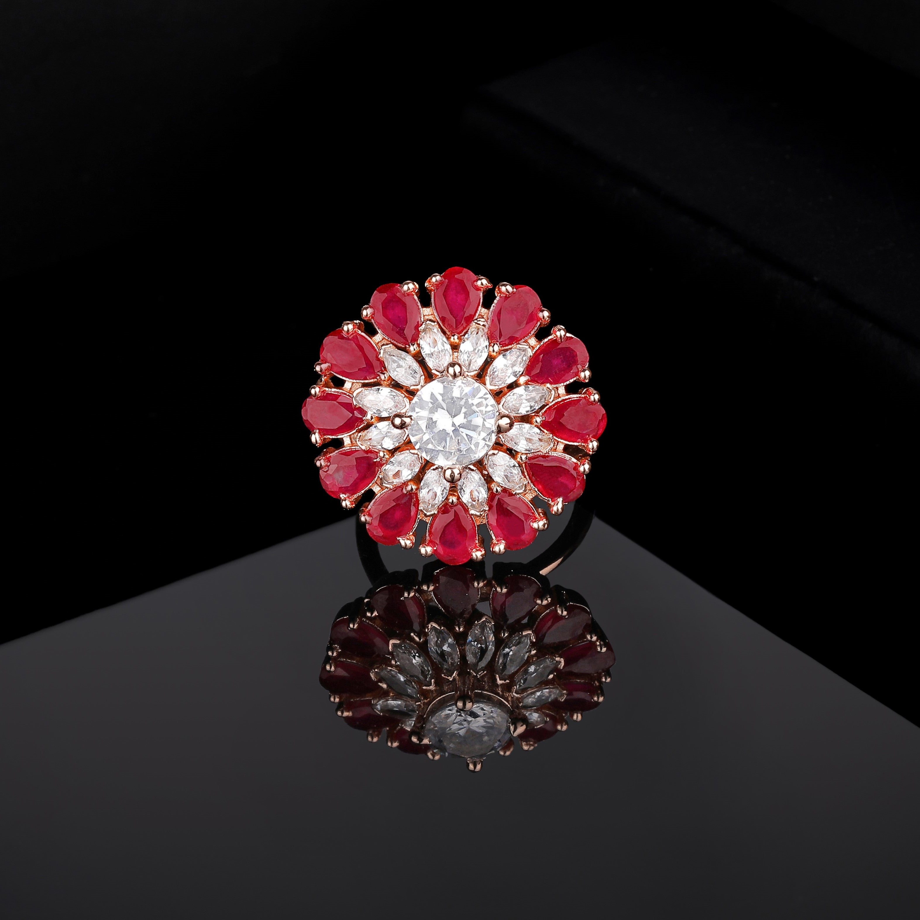 Buy Estele Rose Gold Plated CZ Adjustable Fascinating Ruby Finger Ring ...