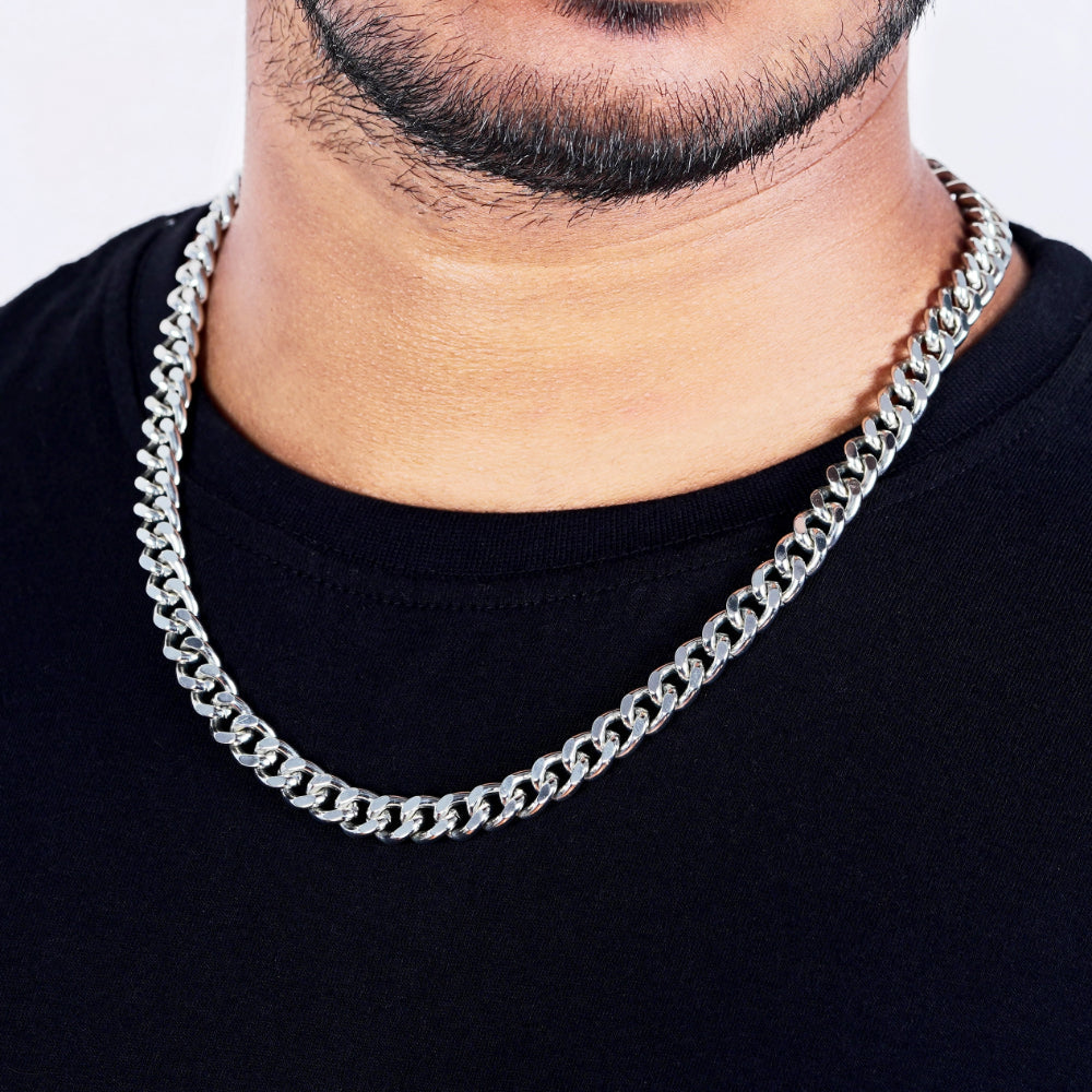 Rhodium Plated Cuban Style Thick Heavy Chain for Men with Toggle Bar Estele