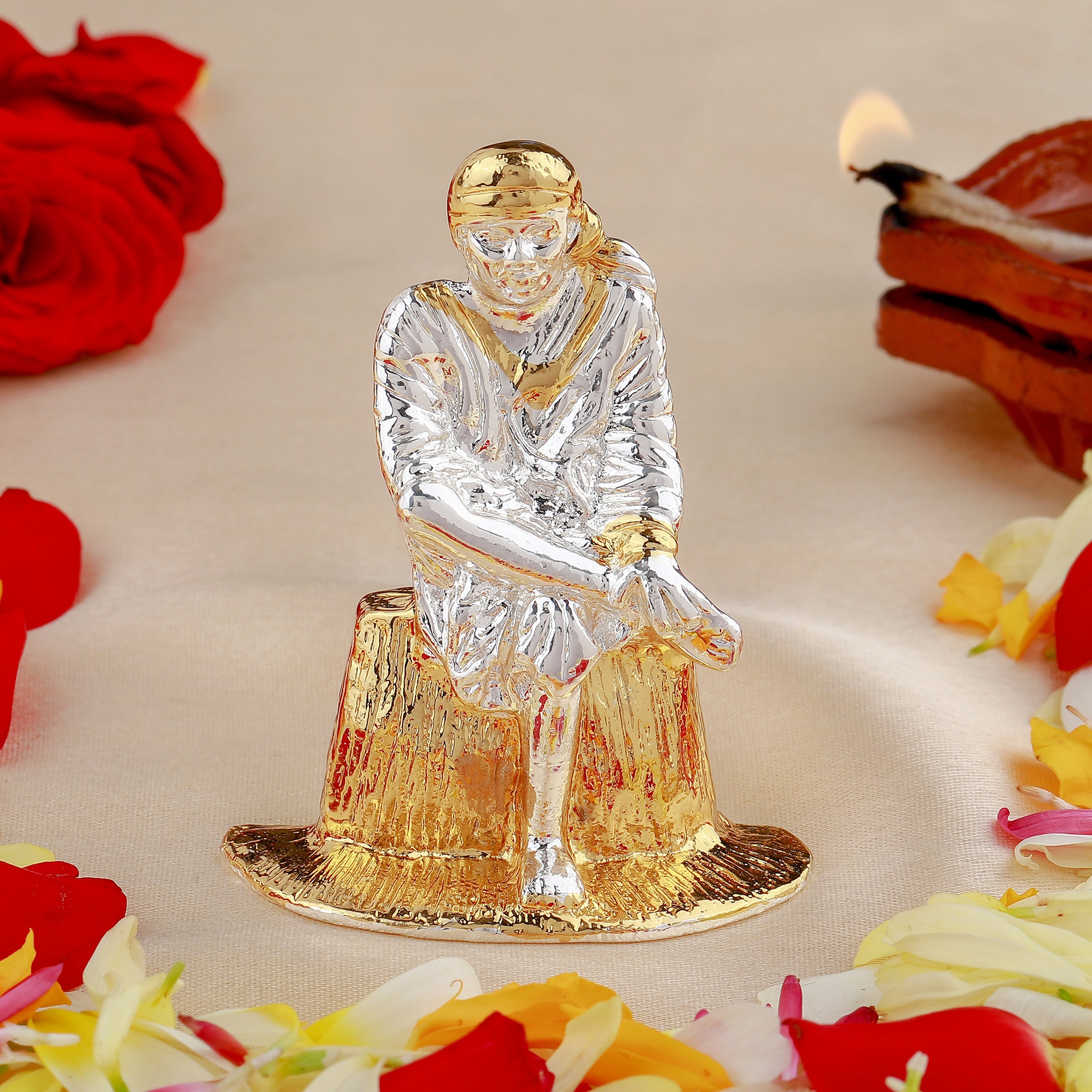 Buy Estele Gold & Rhodium Plated Divine Lord Sai Baba Idol Online